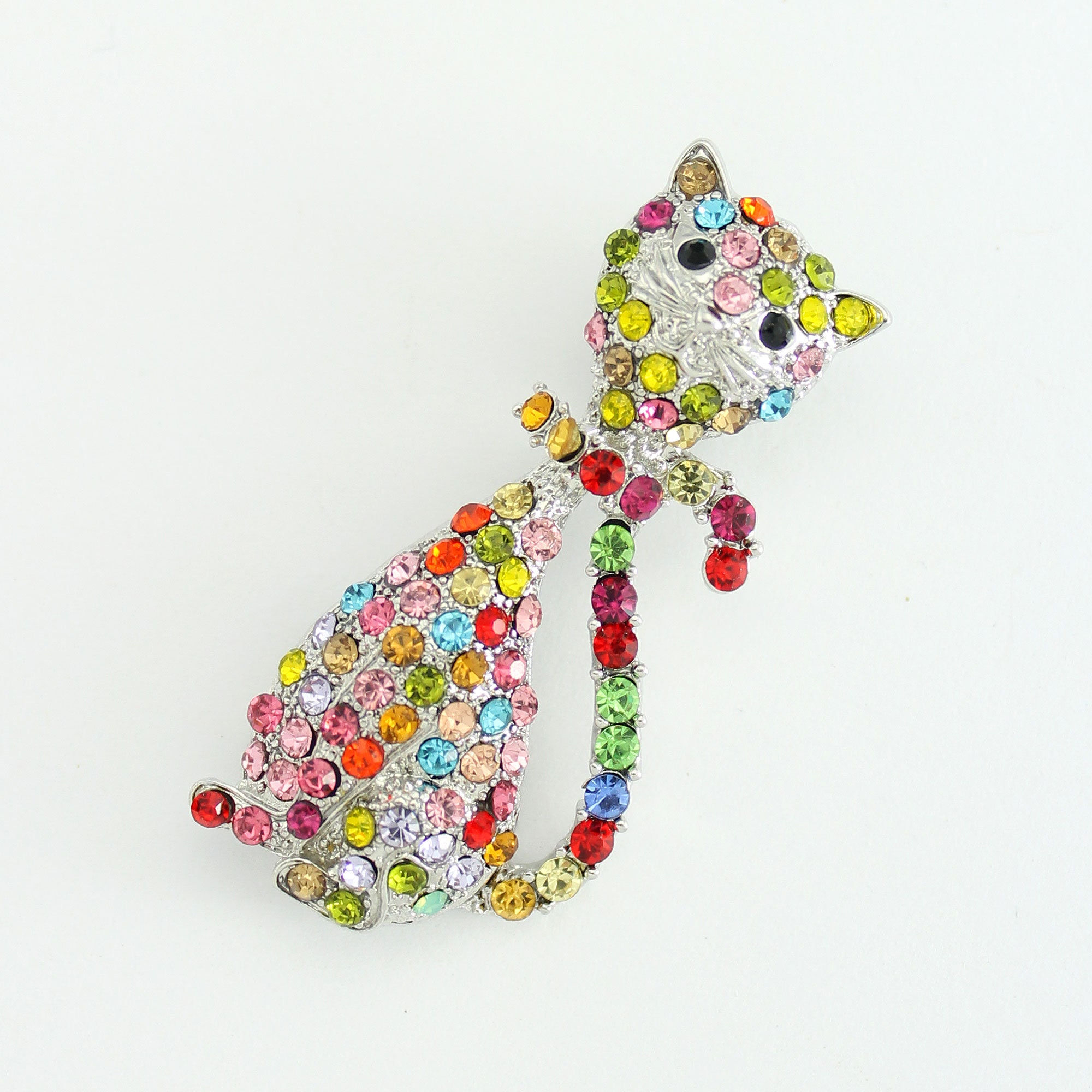 Cat Brooch Rainbow Crystal Colorful Rhinestone Cats Broach Pin | Etsy