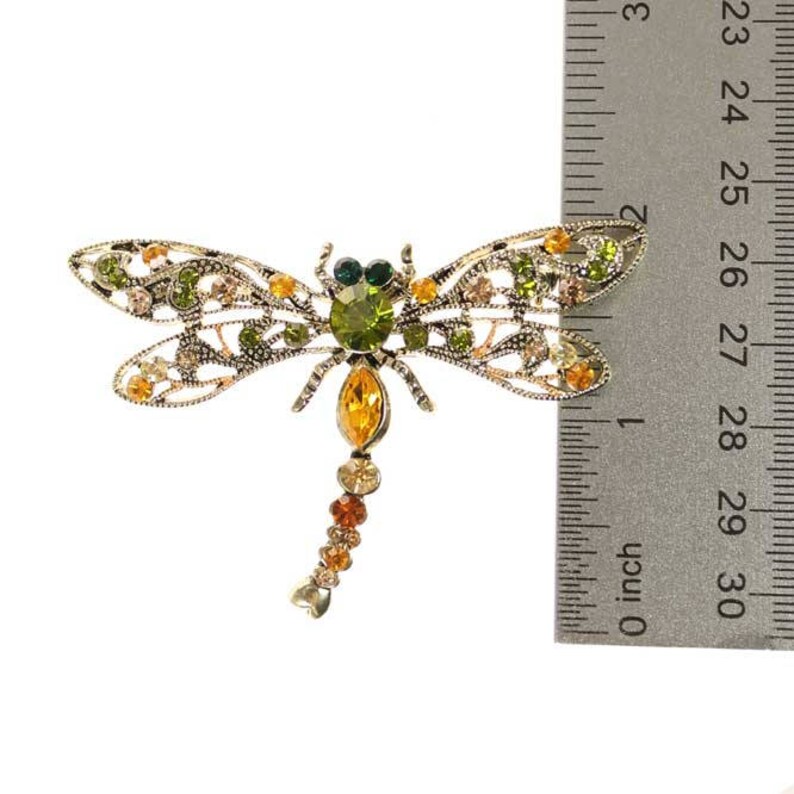 Dragonfly Brooch Amber Crystal Green Rhinetone Bug Insect - Etsy