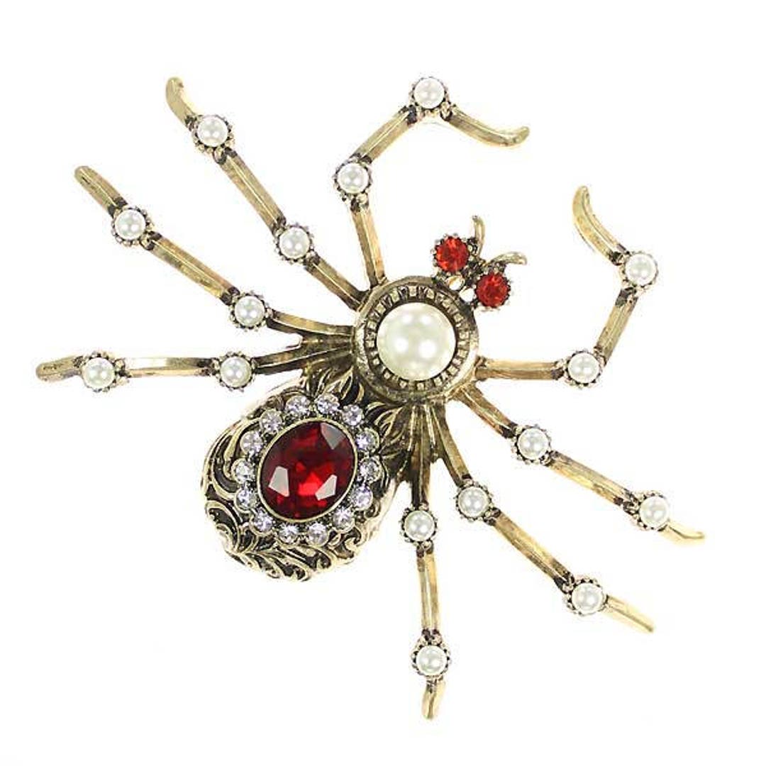 Spider Brooch Ruby Red CZ Crystals Rhinestones Victorian Gothic Spiders ...