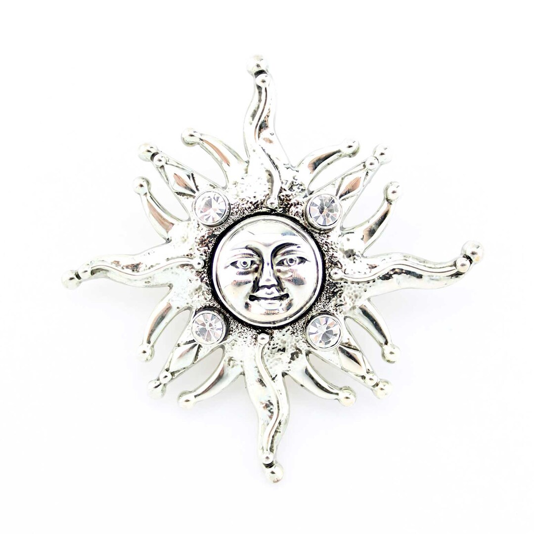 Silver Sun Brooch Pin, Astrology Sun Broach, Silver Sun Jewelry ...