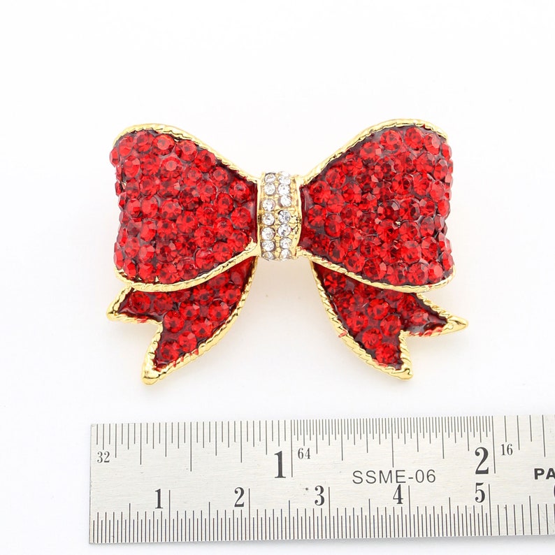 Red Bow Brooch Bow Gold Red Crystal Ribbon Bow Broach Pin - Etsy