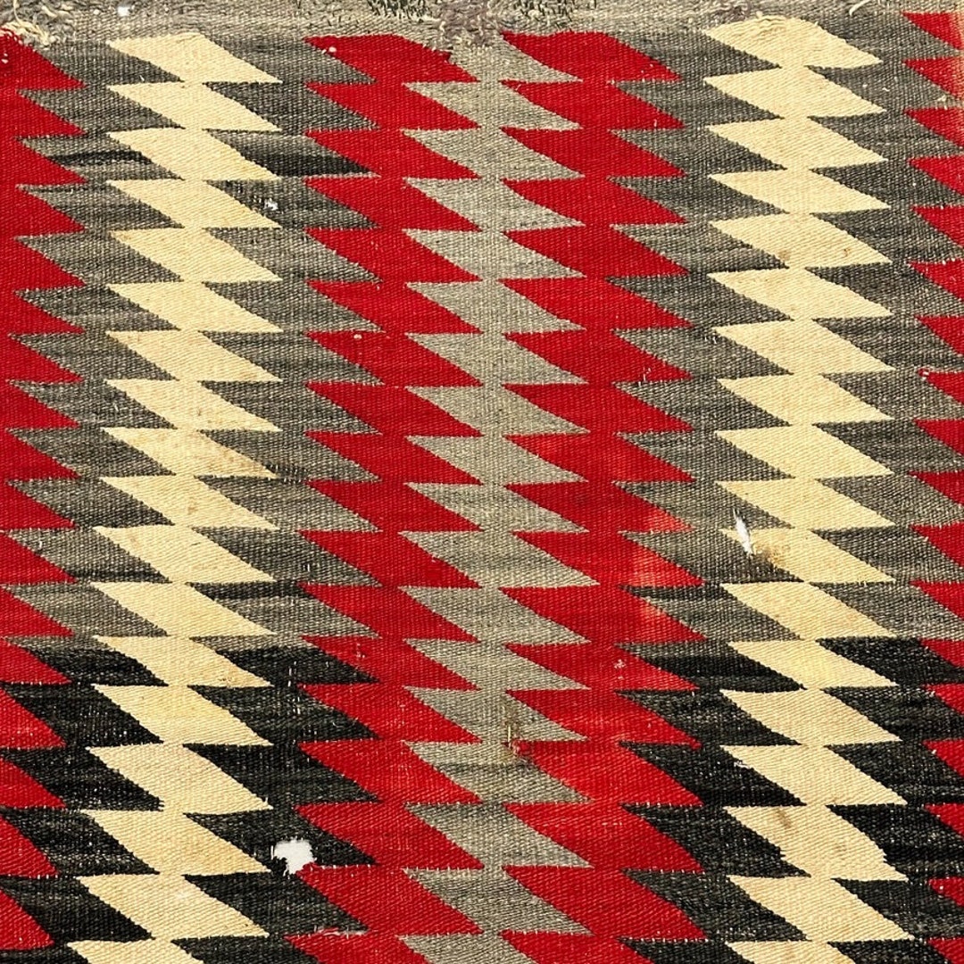 1940s Eye Dazzler Navajo Rug Red Gray Black White 41 X 26 Textile Art ...