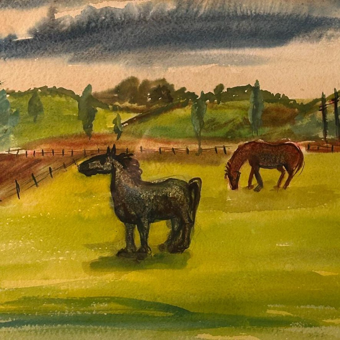 Max Kahn Horses Painting: 1940 WPA Era Watercolor Art - Etsy