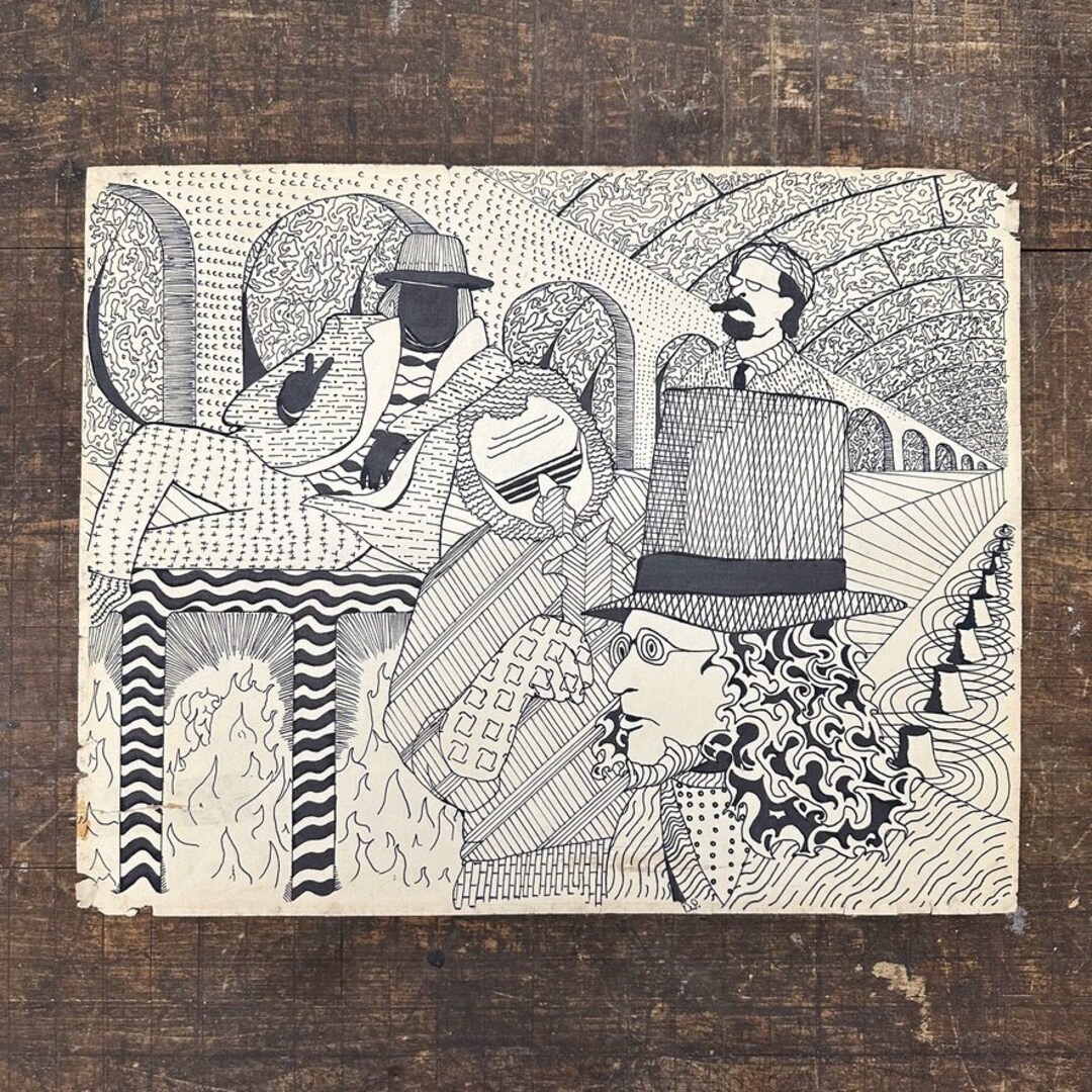 1970s Psychedelic Mad Hatter Ink Drawing: Vintage Underground Art - Etsy