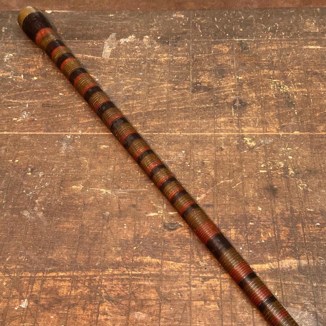 Antique Stacked Leather Cane With Tiger Stripe Handle - 1800s - Rare ...