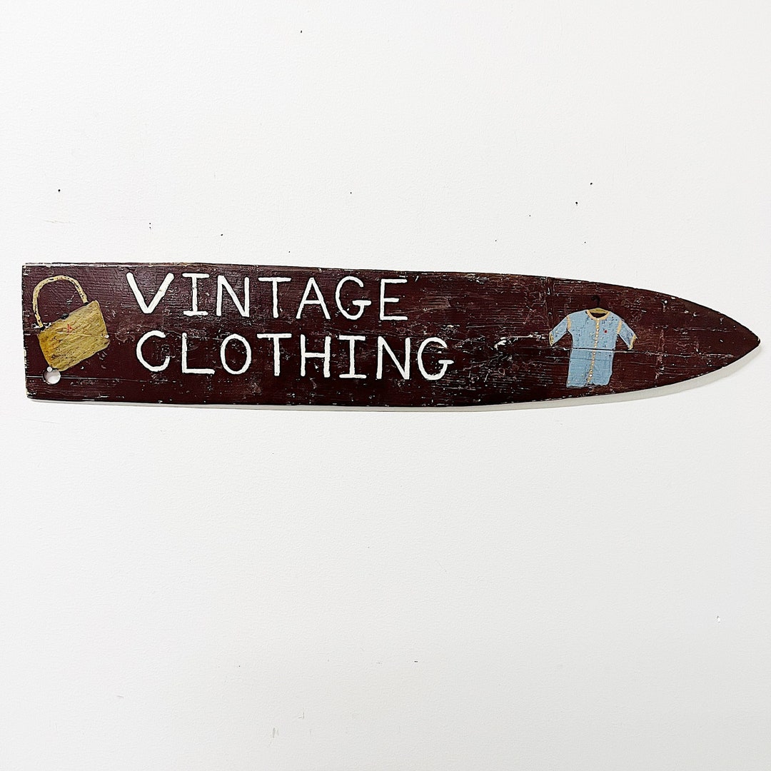 1960s Folk Art Vintage Clothing Sign - Handmade Wood Merchant Signs ...