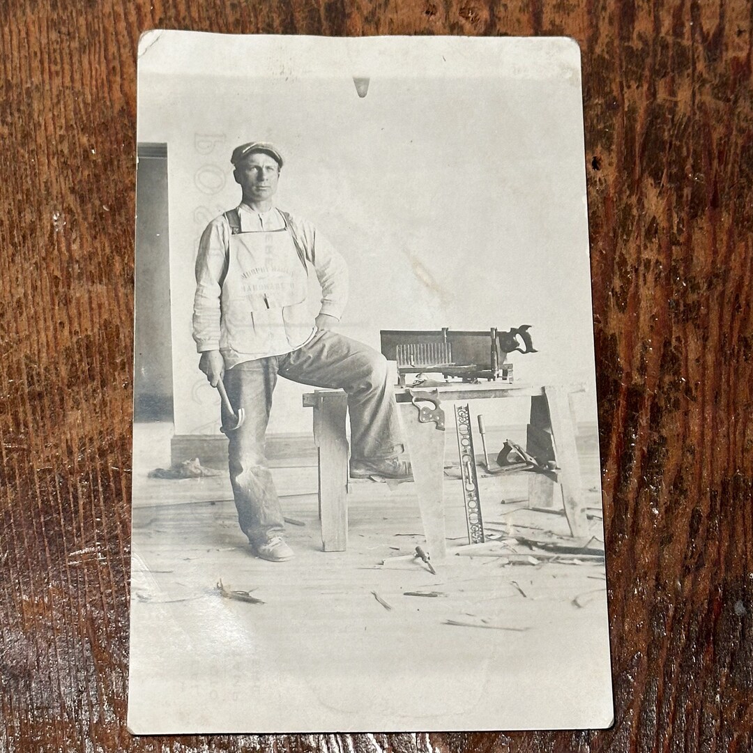 Antique Postcard of Hardware Store Carpenter With Tools - Rare RPPC ...