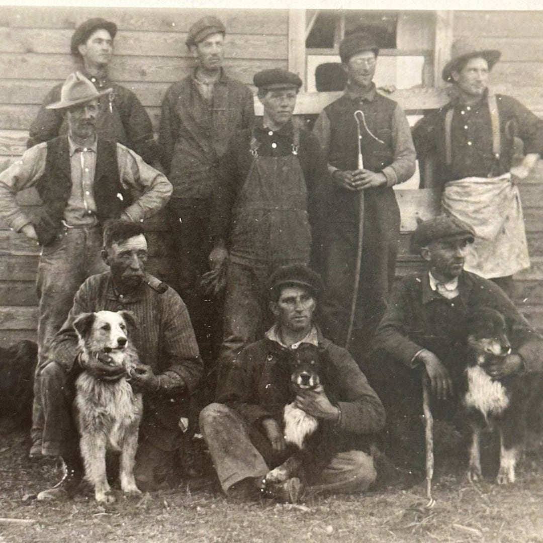 Antique Postcard Set of Workers in Denim Workwear in Remote Location ...