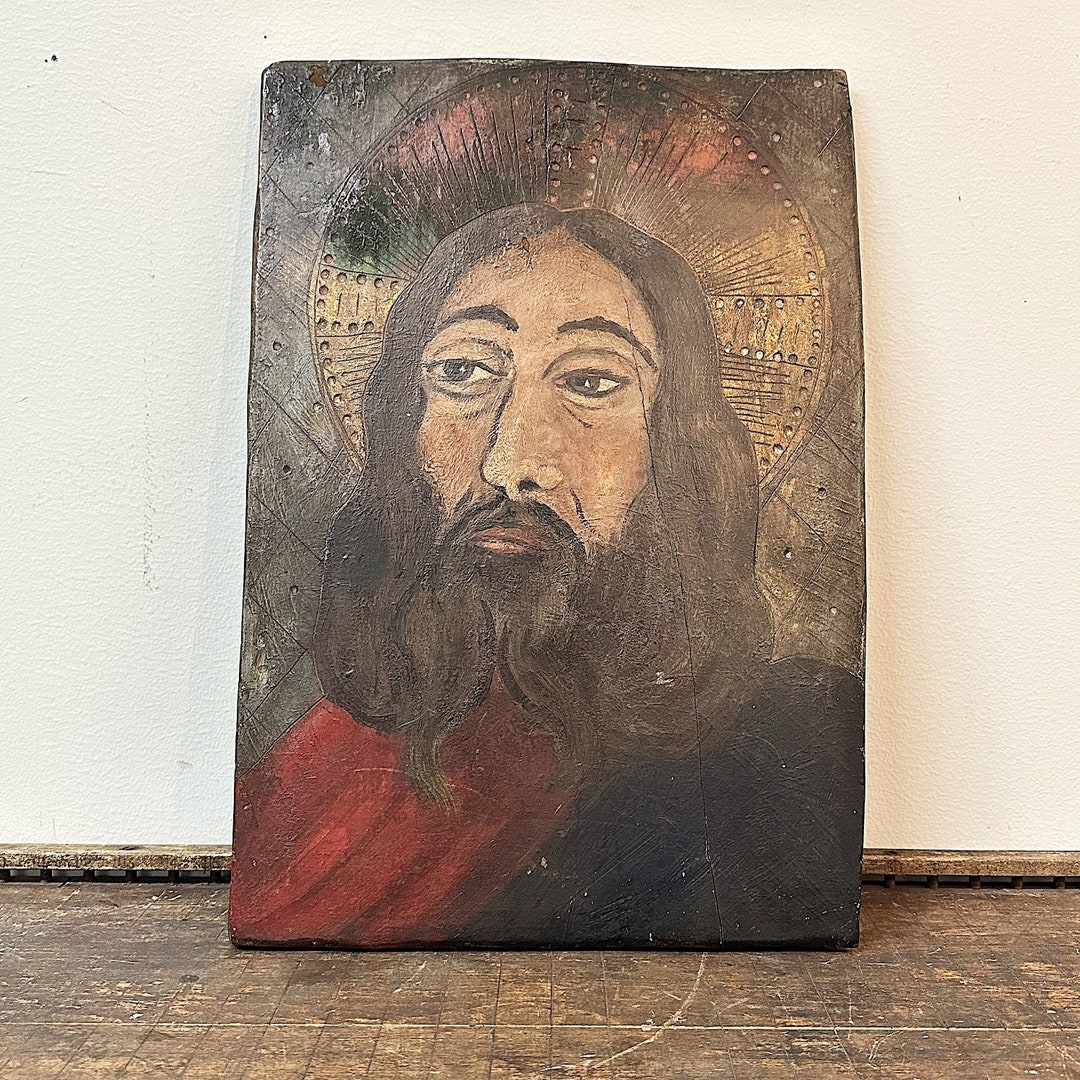 Antique Retablo Painting of Jesus - Turn of the Century Folk Art - Rare ...