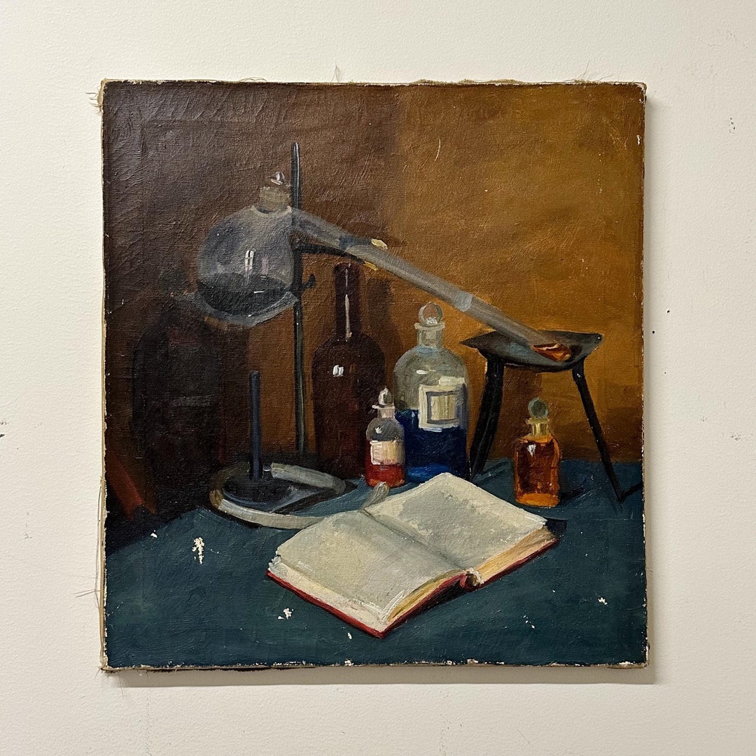 Early 1900s Laboratory Still Life Painting With Florence Flask and ...