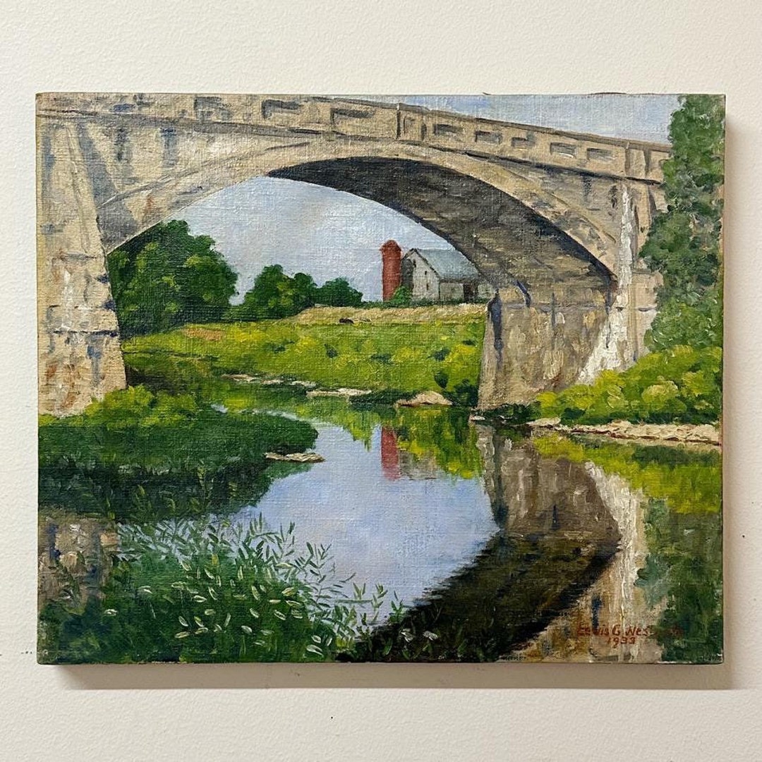 1930s Painting of Landscape and Bridge by Lewis Gardner Westgate - WPA ...