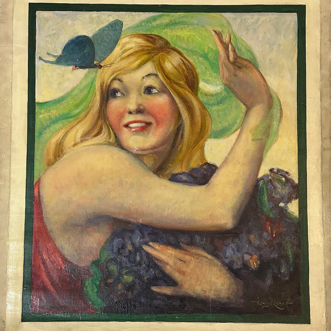 Early 1900s Painting of Woman and Butterfly by Louis E. Rasch - Minnesota Artist - Illustration ...