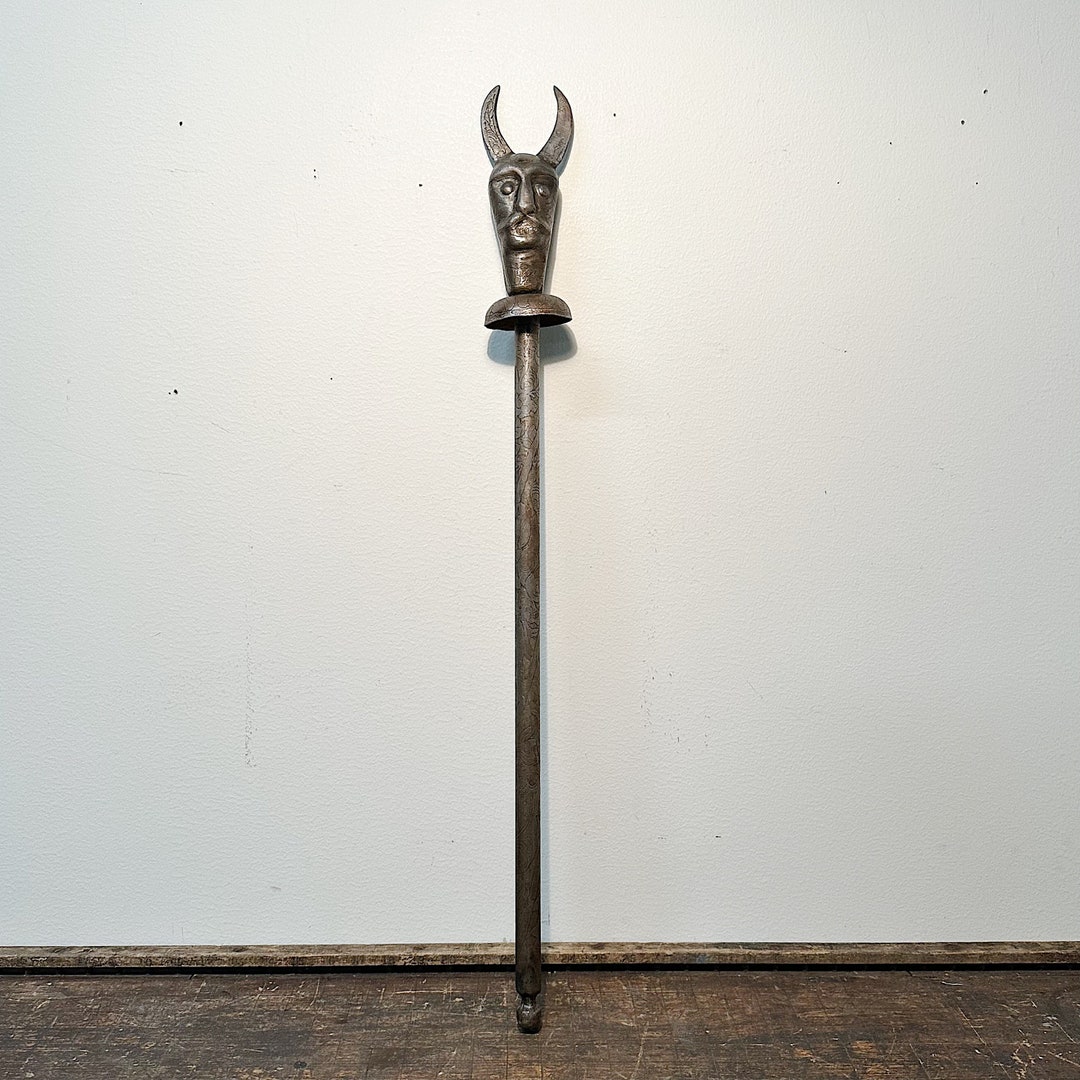 Antique Devil Scepter Staff With Embossed Figures and Finials - Horned ...