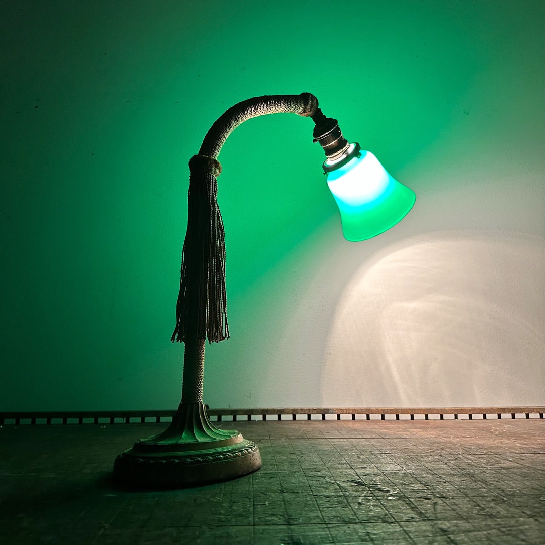 Antique Bordello Gooseneck Lamp With Ornate Green Metal Base Rare 1920s ...