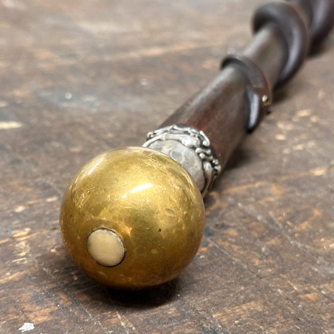 Antique Folk Art Snake Cane With Ornate Sterling Silver Band - Glass ...