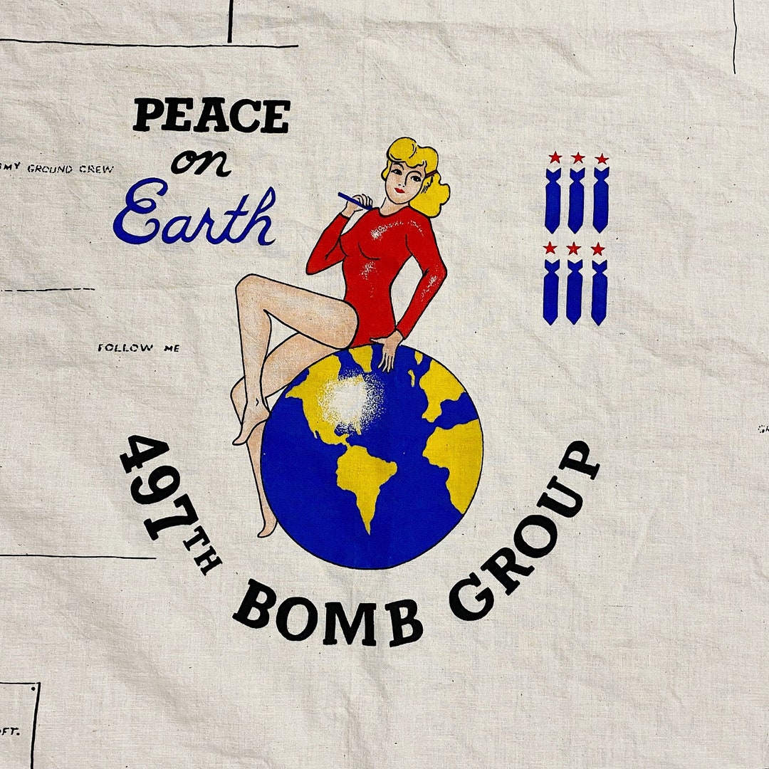 Rare 497th Bomb Group Linen Sheet Peace on Earth WW2 Bomber Squad 75 X ...
