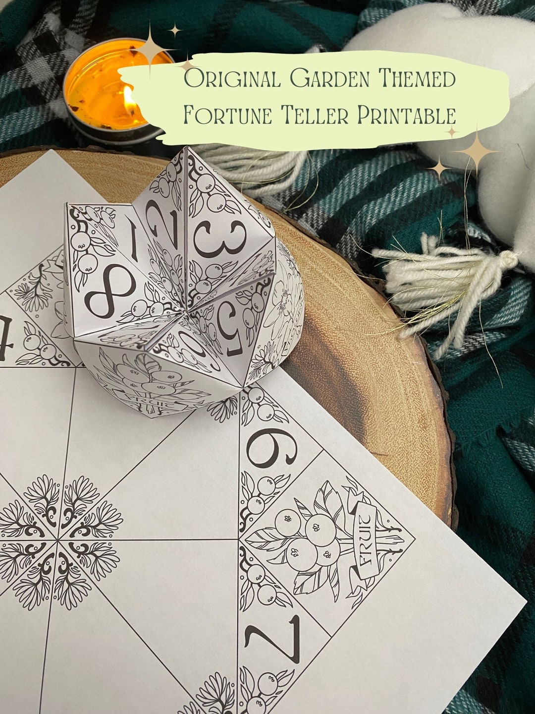 Garden Lineart Fortune Teller Printable - Etsy