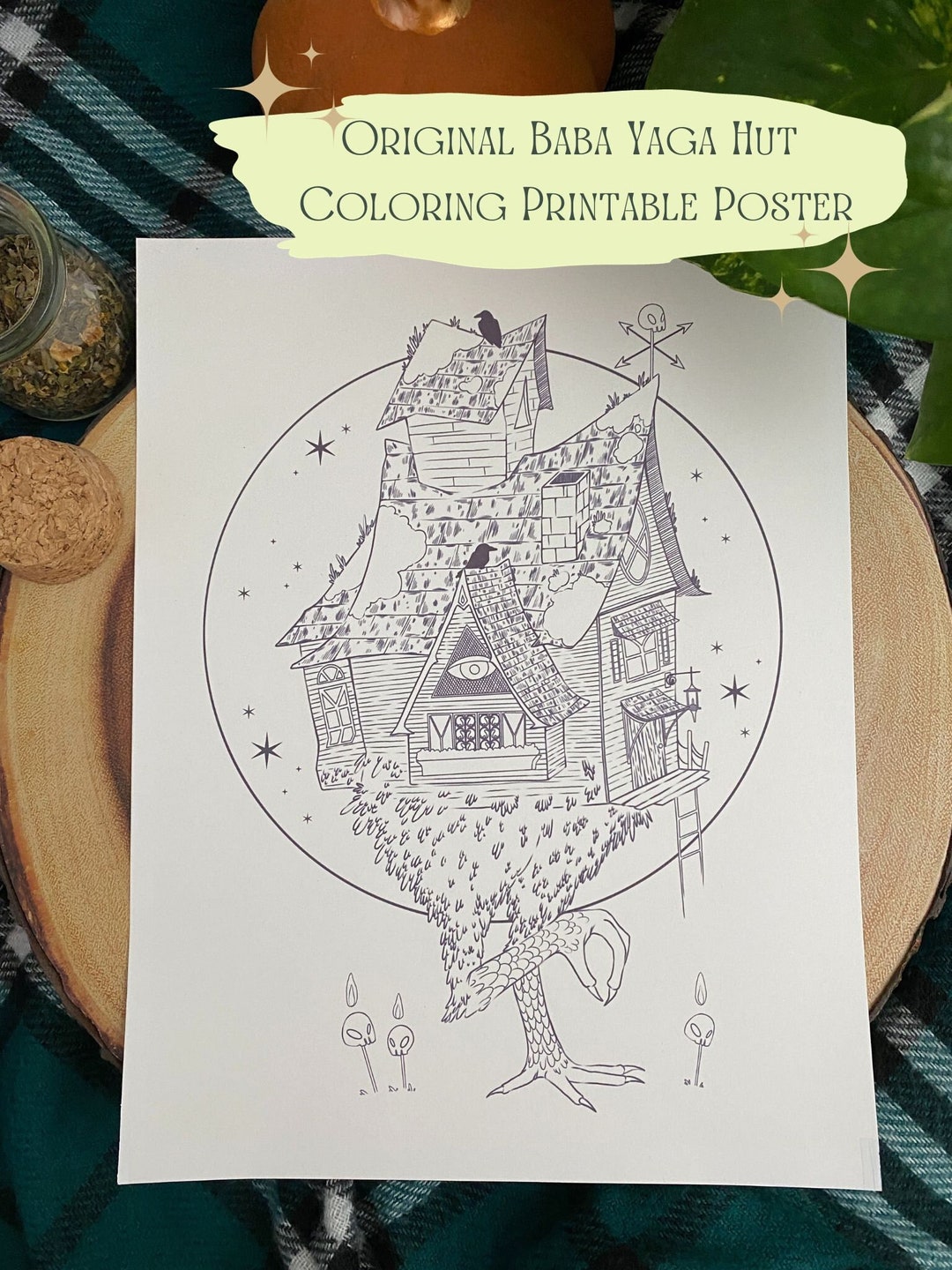 Original Baba Yaga Chicken Hut Coloring Page Printable Poster - Etsy
