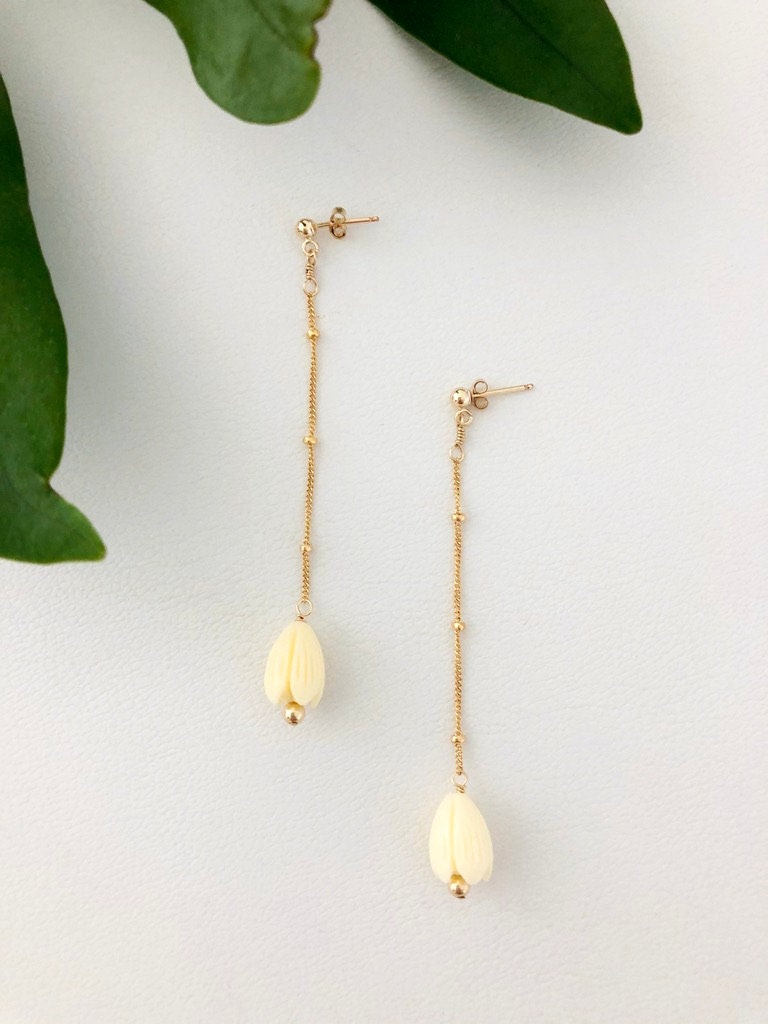 Pikake Earrings, 14kt Gold Filled Pikake Dangle Earrings, Sterling ...