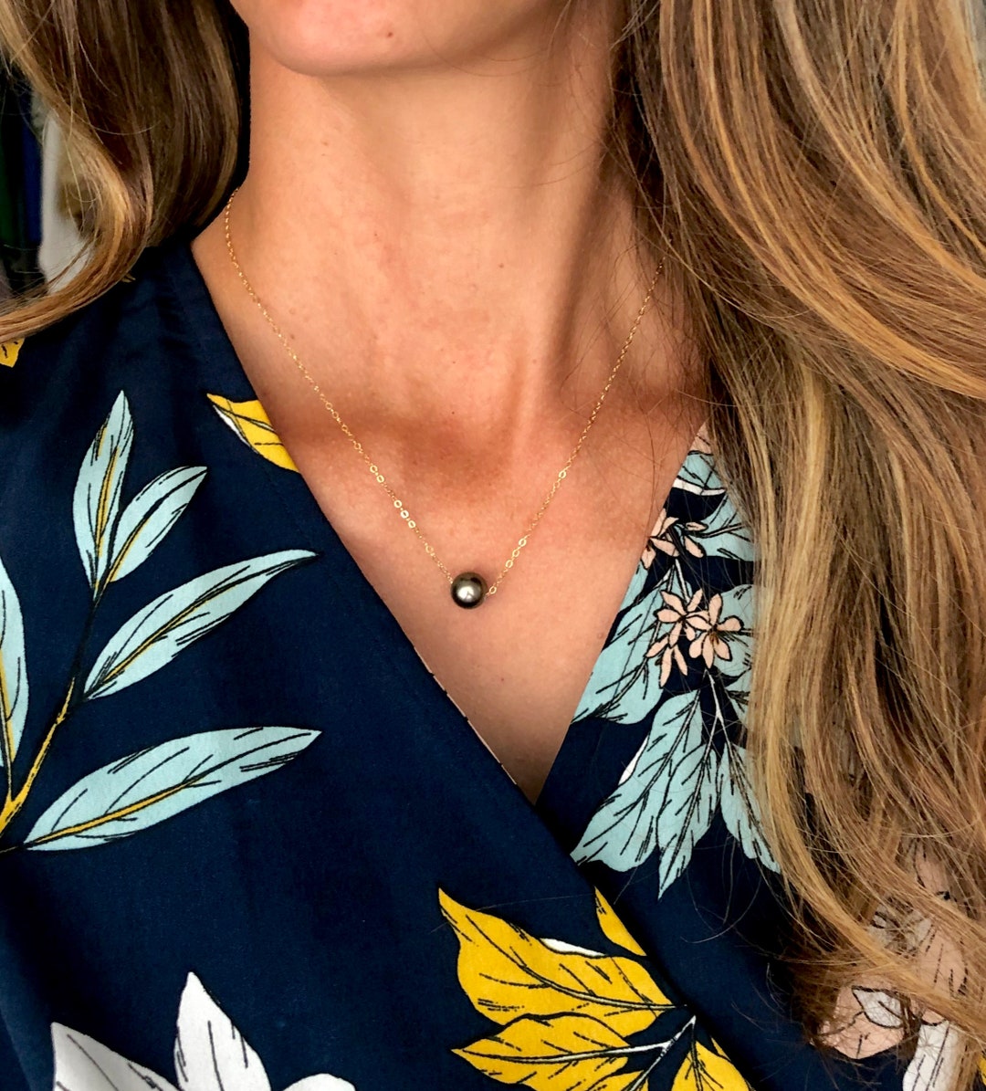 Tahitian Pearl Floating Necklace, Floating Pearl Necklace, Gold Filled ...