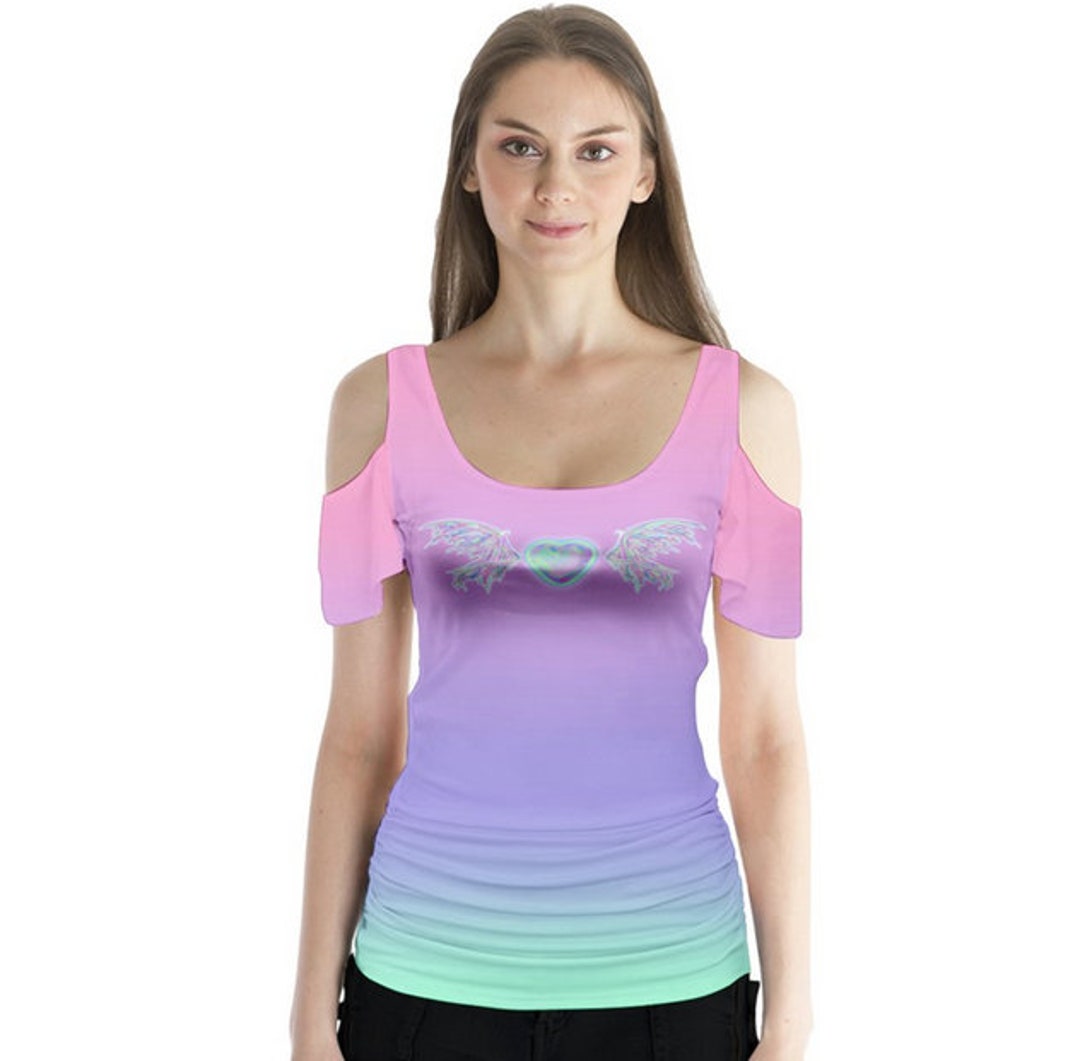 Y2K Pastel Cyber Fairy Bat Wing Princess Flow Cold Shoulder Top! - Etsy
