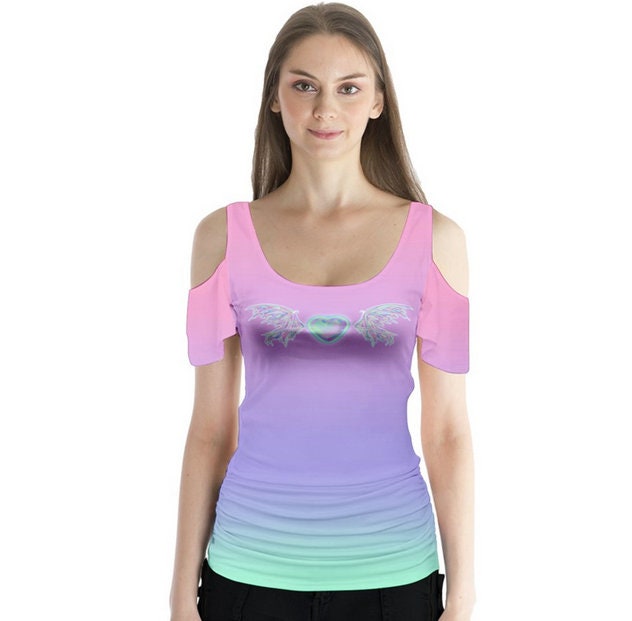 Y2K Pastel Cyber Fairy Bat Wing Princess Flow Cold Shoulder Top! - Etsy