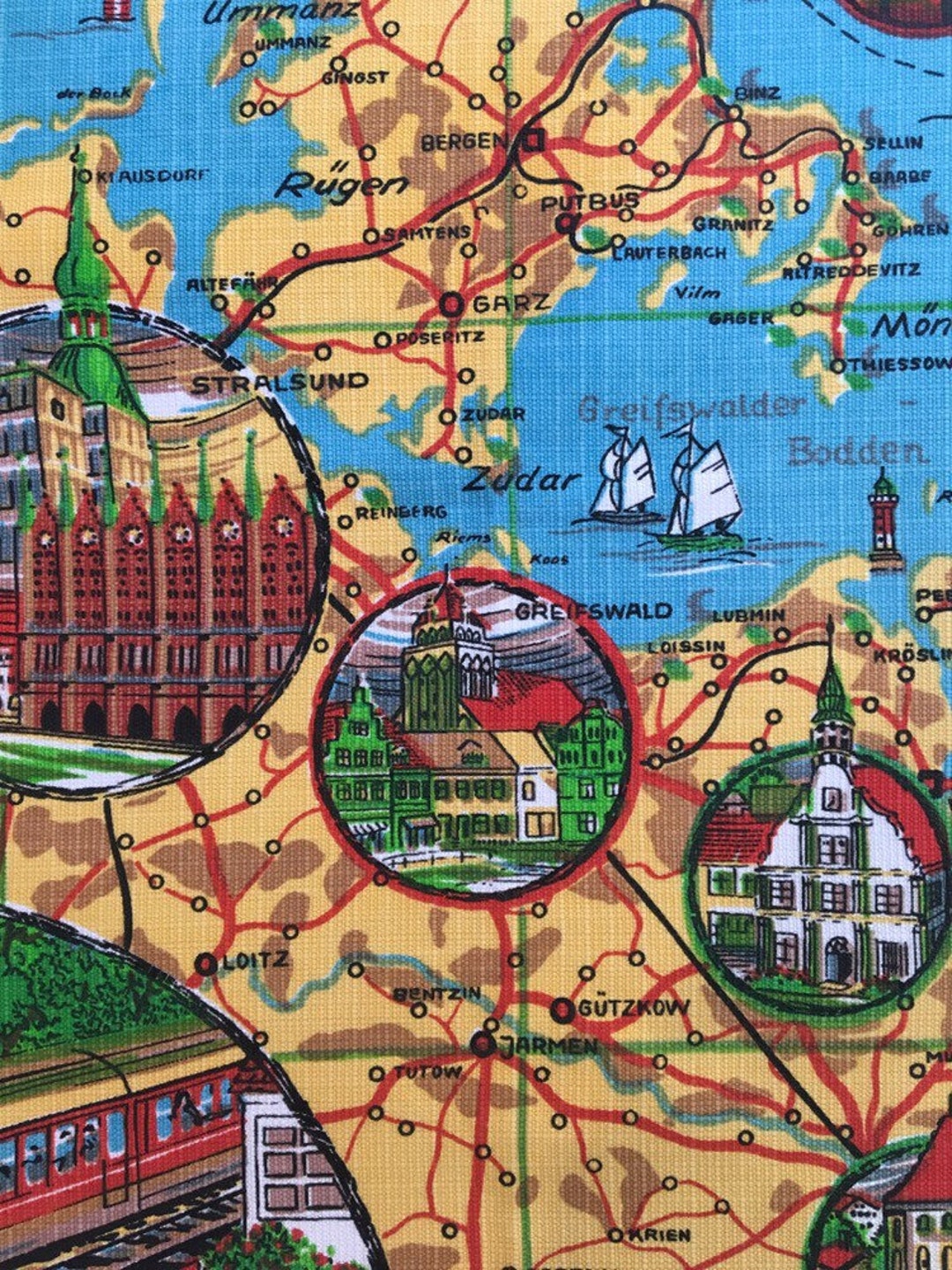 Vintage Map of Baltic Sea Germany / Ostsee Map/ Fabric Piece - Etsy