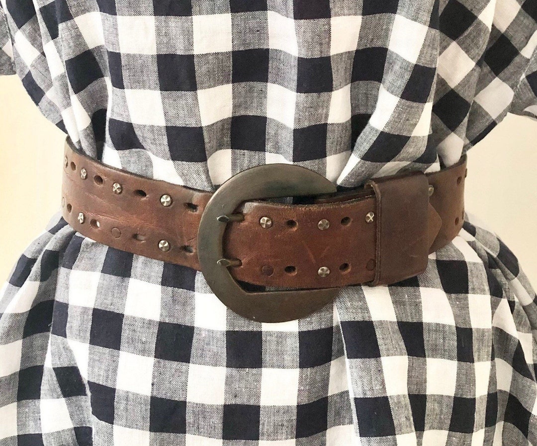 Vintage Studded Brown Leather Belt - Etsy