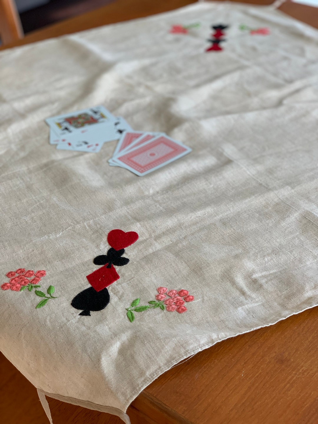 Vintage Square Linen Card Table Cloth/ Poker Table Cloth/bride Table ...