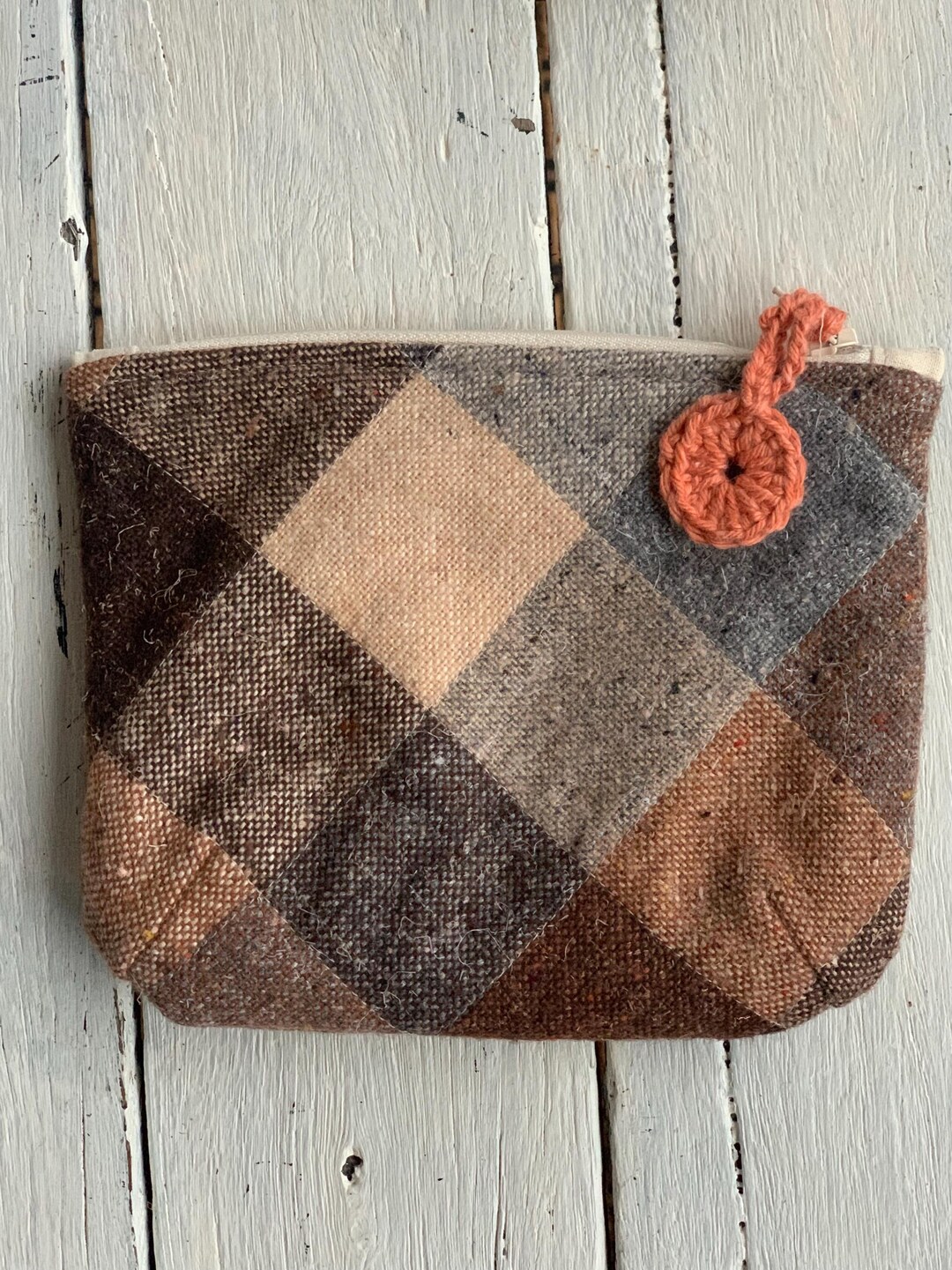 Zipper Pouch /check Wool Bag/quilted Zip Bag / Clutch Bag/ Make up Bag ...