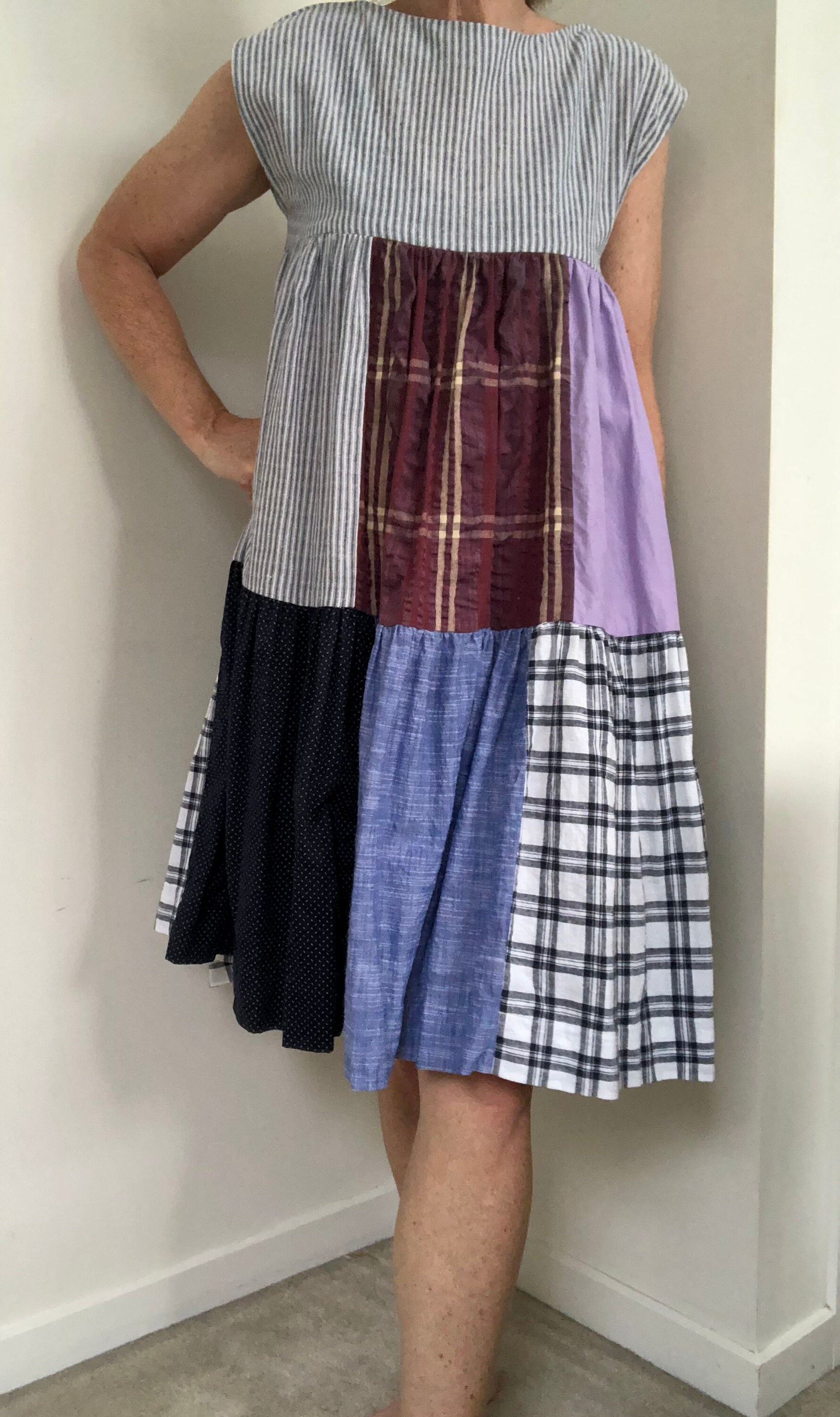 SALE Upcycled Fabric Dress/ Patchwork Dress/ Frilled Dress/ Knee Length ...