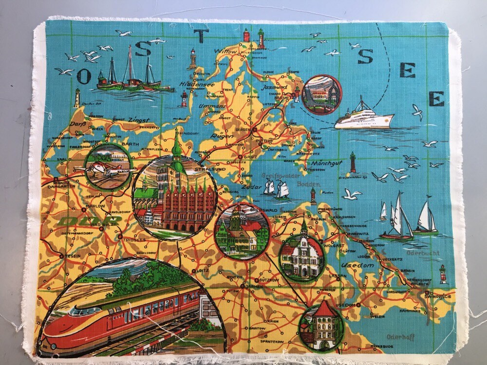 Vintage Map of Baltic Sea Germany / Ostsee Map/ Fabric Piece - Etsy