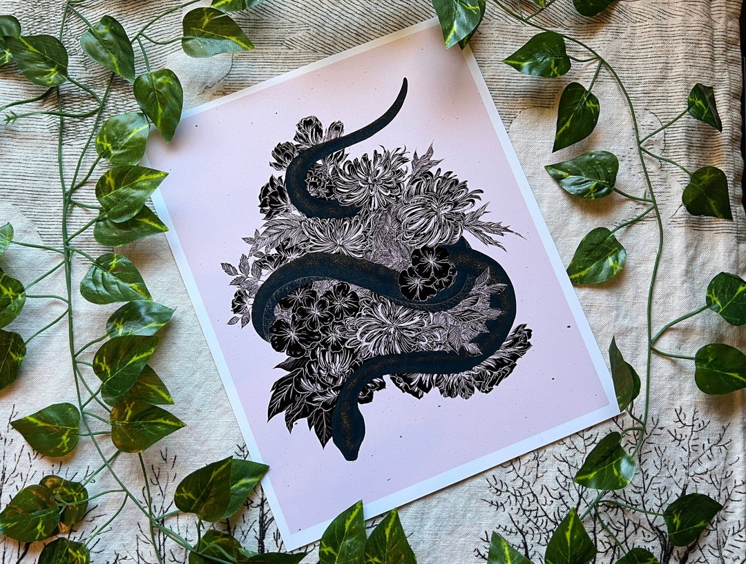 Floral Snake Art Print - Etsy