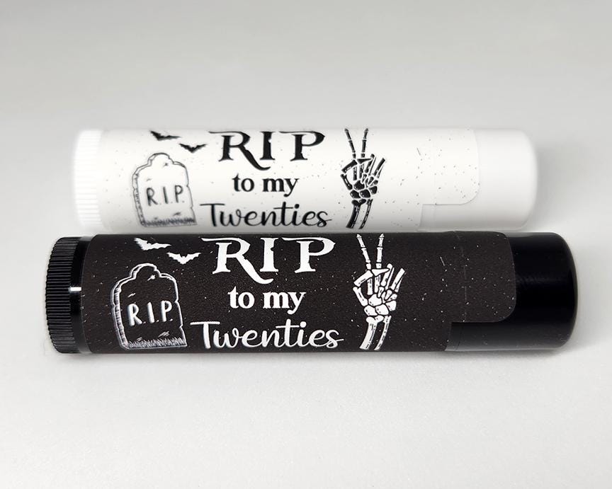 RIP 20s Birthday Lip Balm | Funny Milestone Party Favor, 30th 40th 50th ...