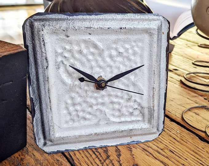 Salvaged Upcycle Ceiling Tin Clock Unique Metal Wall Decor Repurposed ...