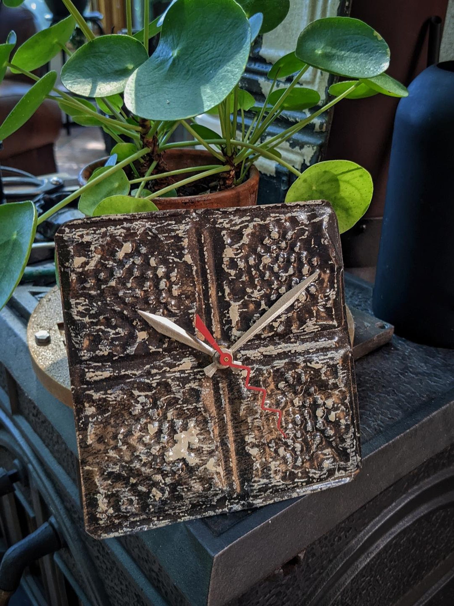 Vintage Ceiling Tin Tile Upcycle Decor Clock. - Etsy