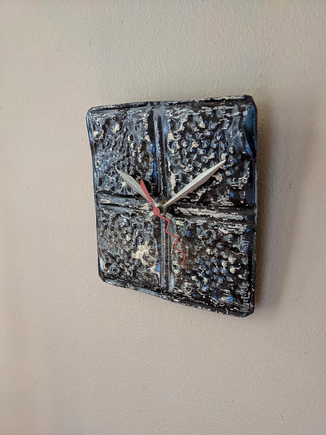 Vintage Ceiling Tin Tile Upcycle Decor Clock. - Etsy