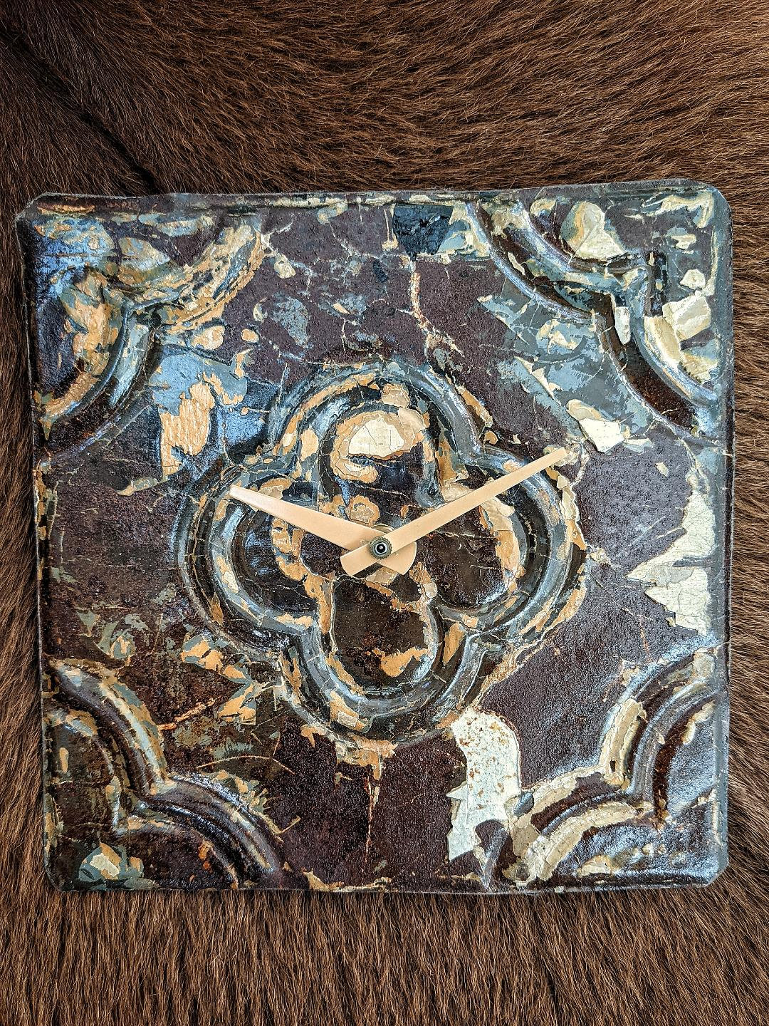 Architectural Salvaged Ceiling Tin Wall Clock, Upcycle Unique Decor - Etsy