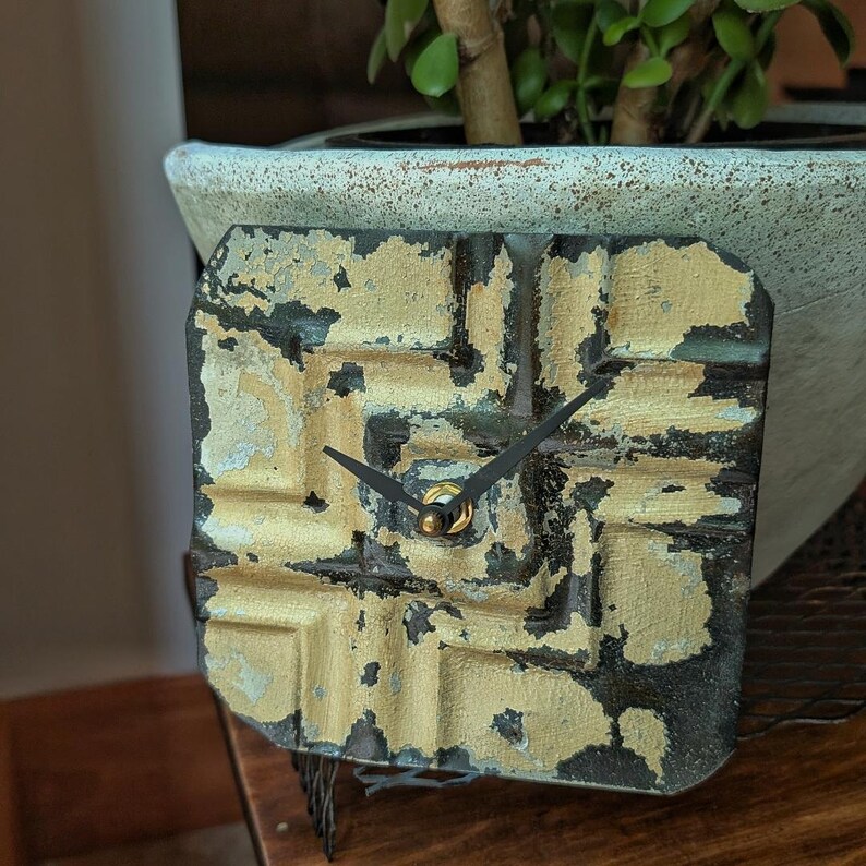 Salvaged Repurposed Ceiling Tin Clock With Over 100 Years of Patina. - Etsy