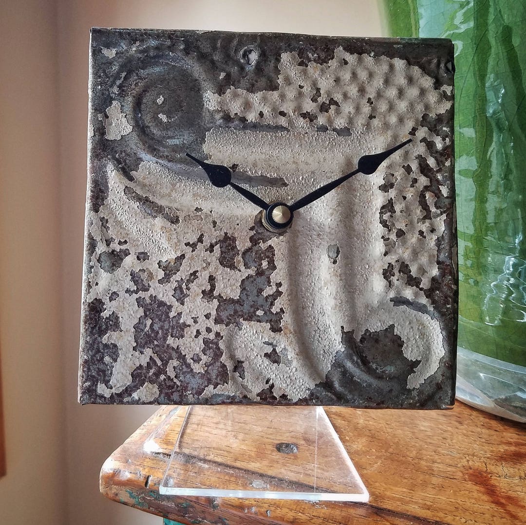 Upcycle Elegant Desk Clock Salvaged From a Vintage Ceiling Tin - Etsy