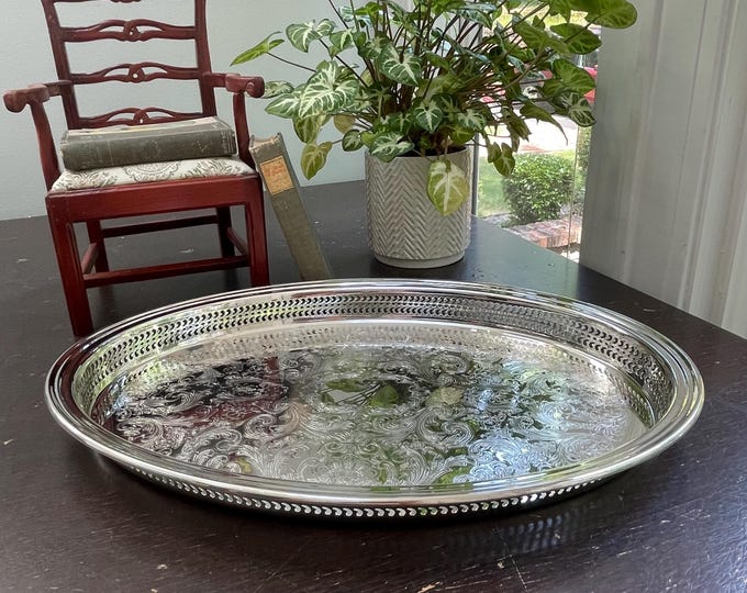 Large Silver Gallery Tray 18.5" Drinks Tray Wm Rogers & Son 81G ...
