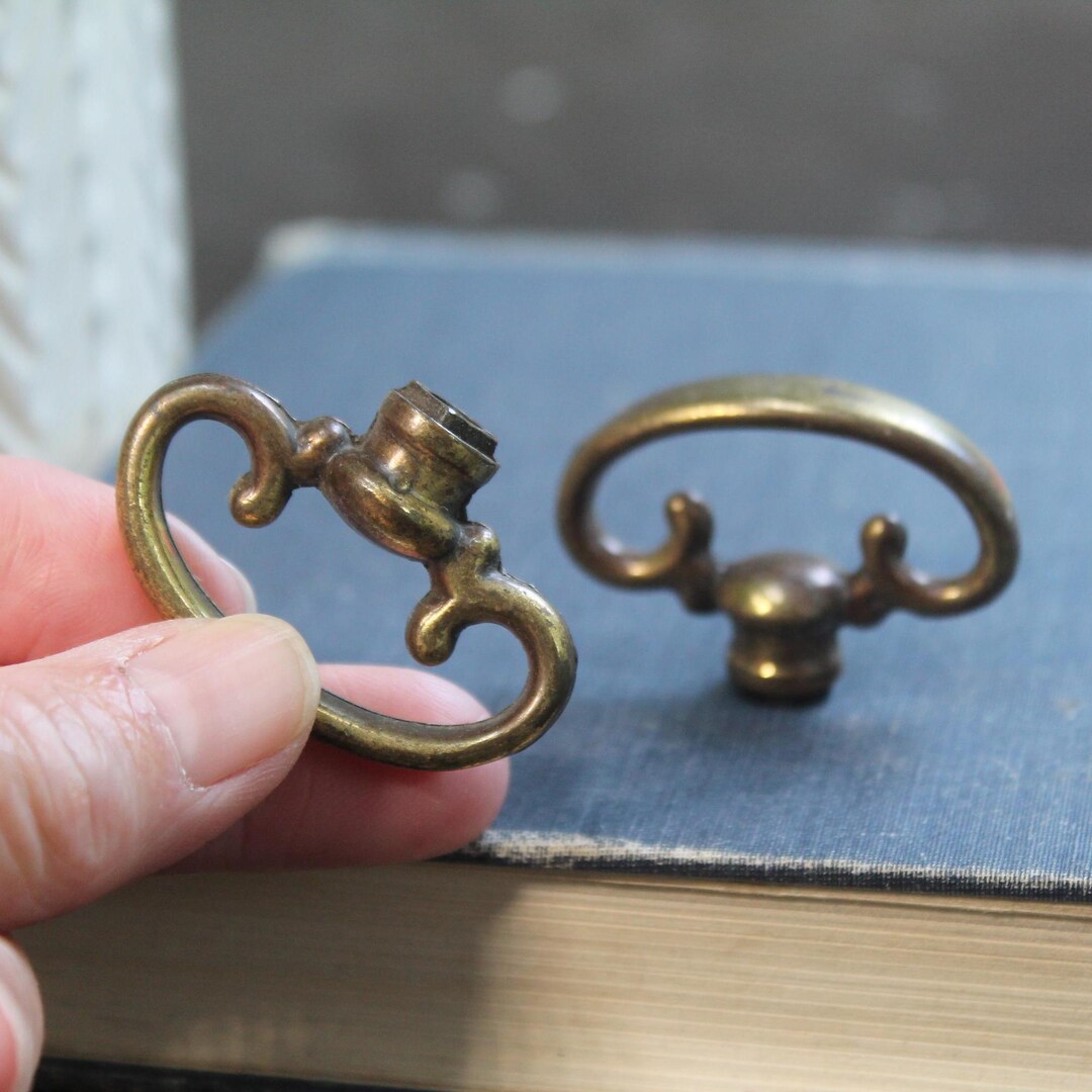 Two 2 Brass fake Key Pull Handles Knobs Vintage Chippendale Style ...