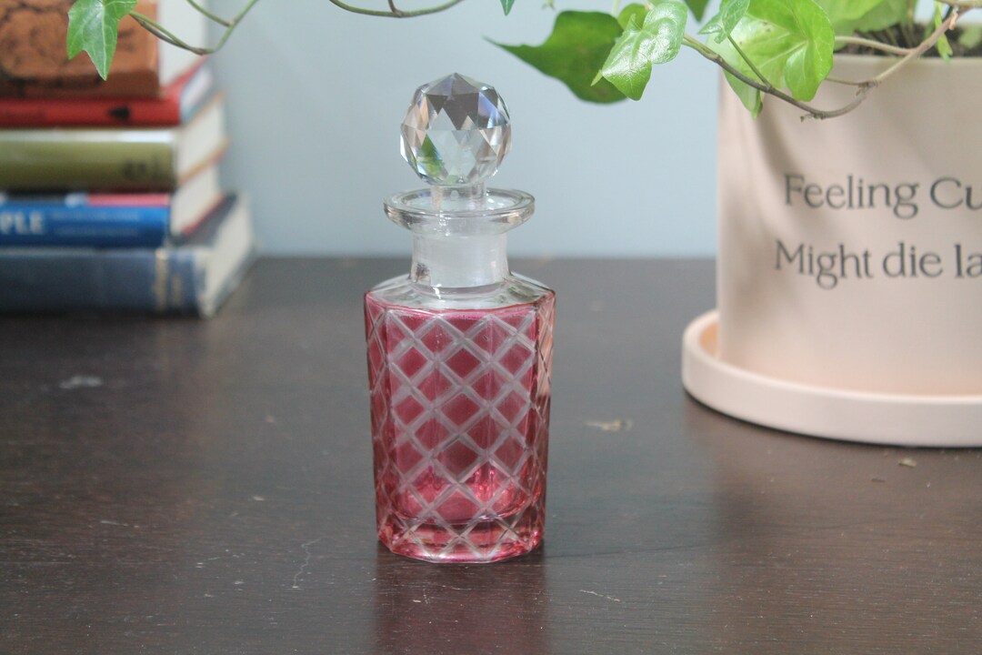 Ruby Flash Perfume Bottle W/ Stopper Lattice Pattern Pink Handblown ...