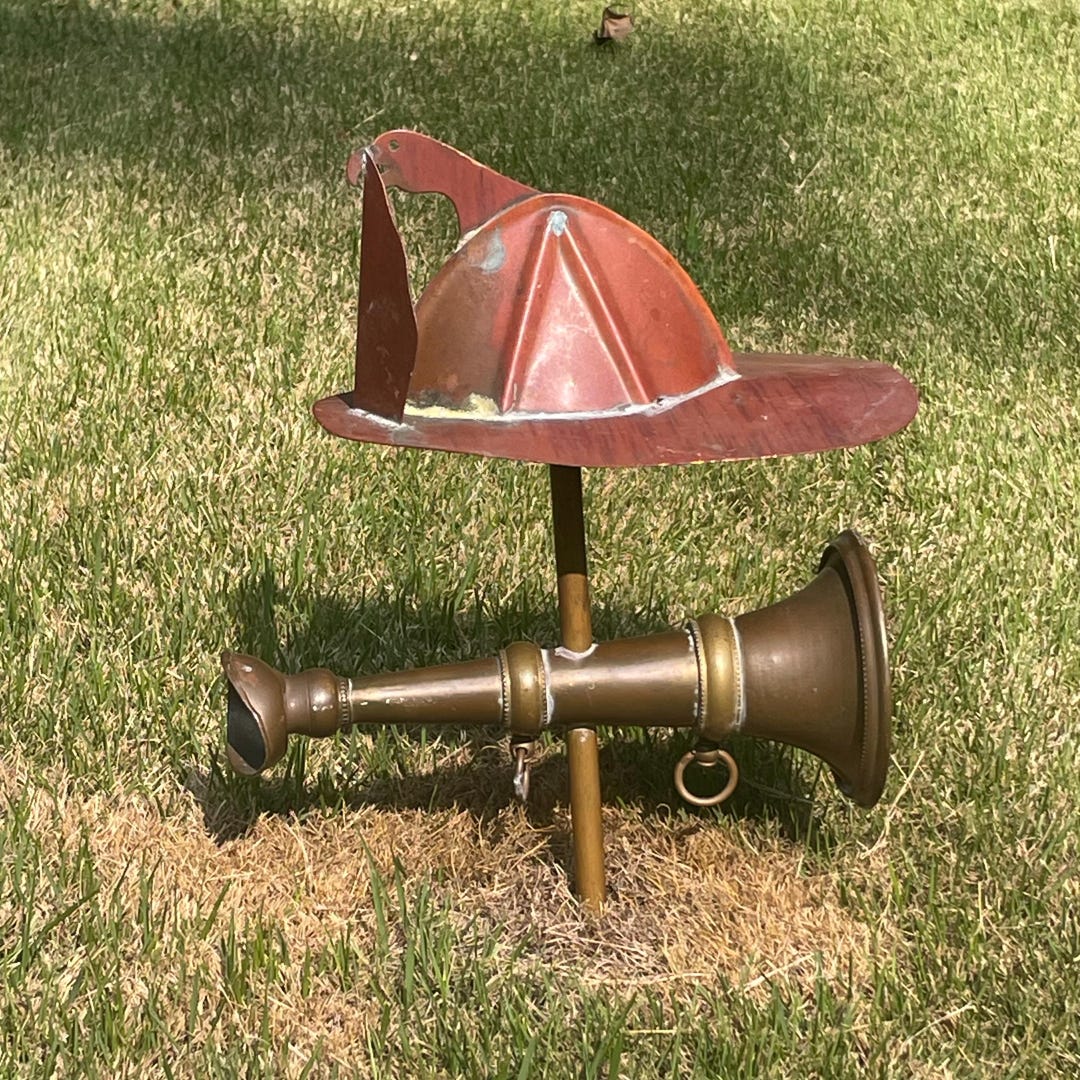 Vintage Firefighter Weather Vane Topper Bugle Horn Trumpet and Fireman ...