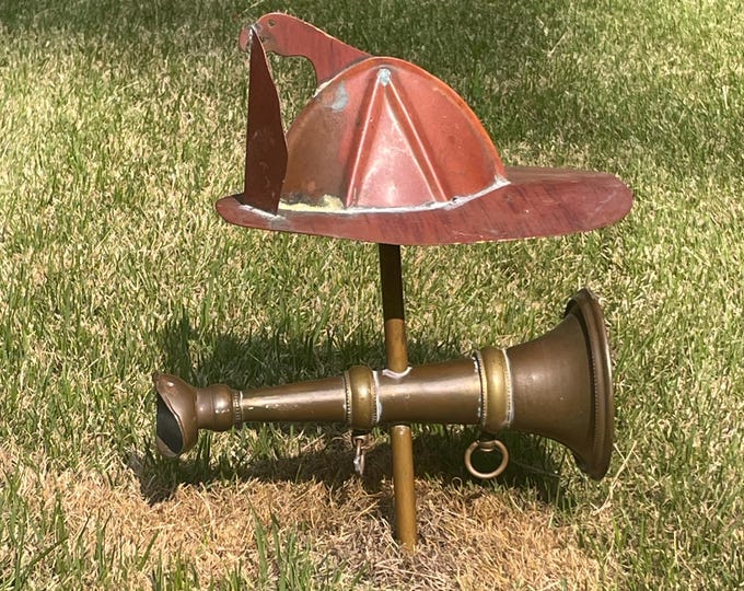 Vintage Firefighter Weather Vane Topper Bugle Horn Trumpet and Fireman ...
