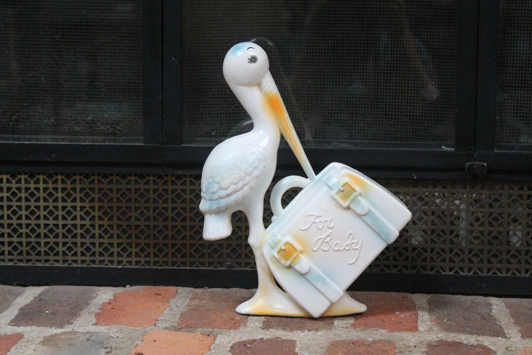 Stork Coin Bank Mid Century "for Baby" Hard Plastic Stork & Suitcase ...