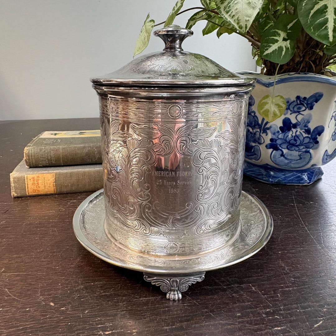 Barker Ellis Biscuit Barrel Birmingham Silverplated Biscuit Box Footed ...