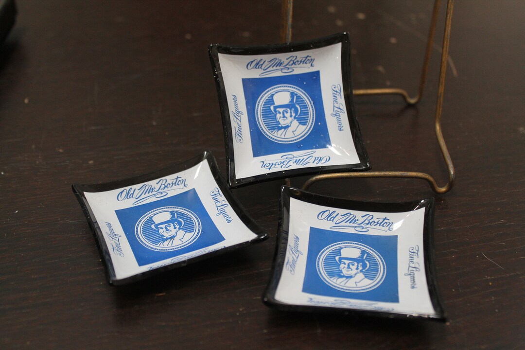 Old Mr Boston Fine Liquors Glass Ashtray Tip Tray Tidbit Nut Dish Three ...