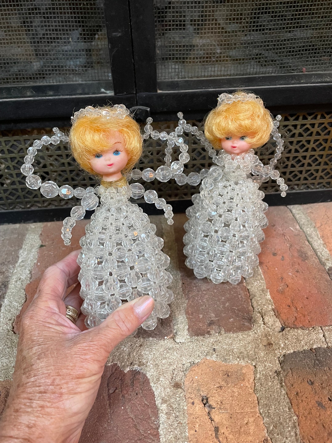 Beaded Angels Vintage Plastic Bead Art Dolls W/ Blond Hair Vinyl Heads ...