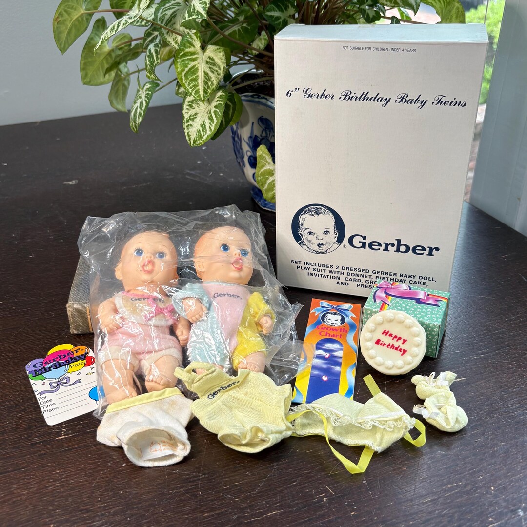 Gerber Birthday Baby Twins 1992 Set With 6" Dolls, Clothes, Birthday ...